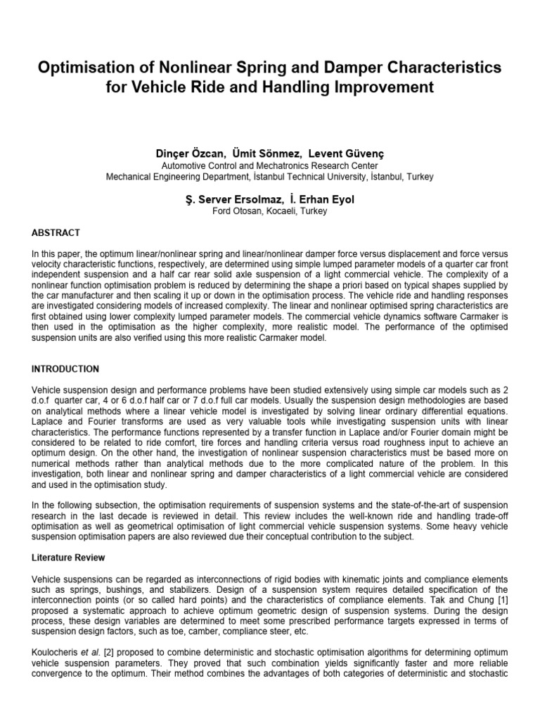 Optimisation of Nonlinear Spring and Damper Characteristics For Vehicle ...