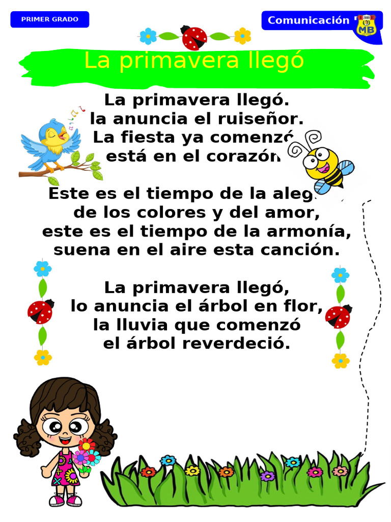Ficha Leemos Una Canción La Primavera Llegó | PDF