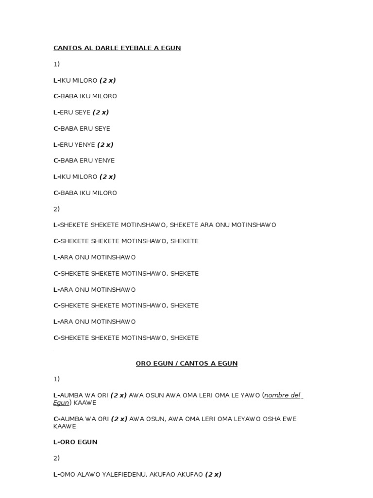 Cantos Al Darle Eyebale A Egun | PDF