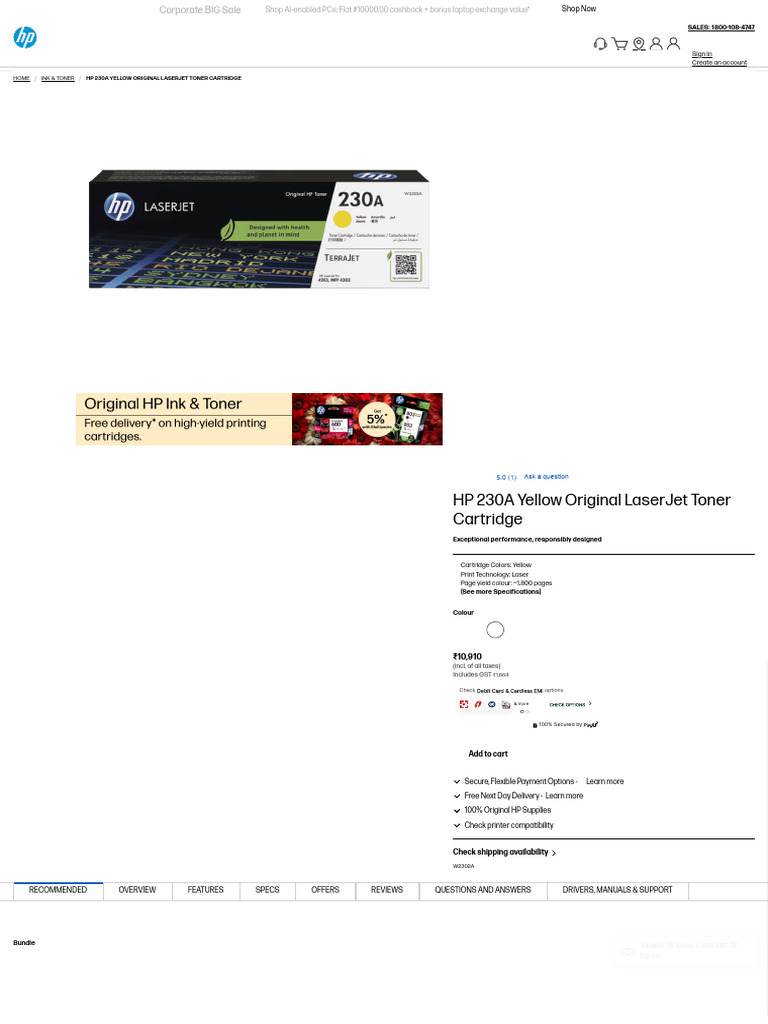 HP 230A Yellow Original LaserJet Toner Cartridge - (W2302A) - Shop HP ...