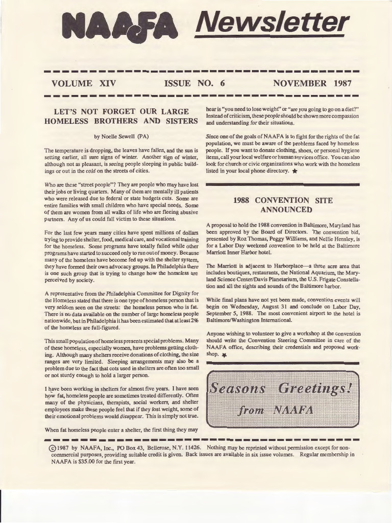 NAAFA Newsletter Nov - 1987 | PDF