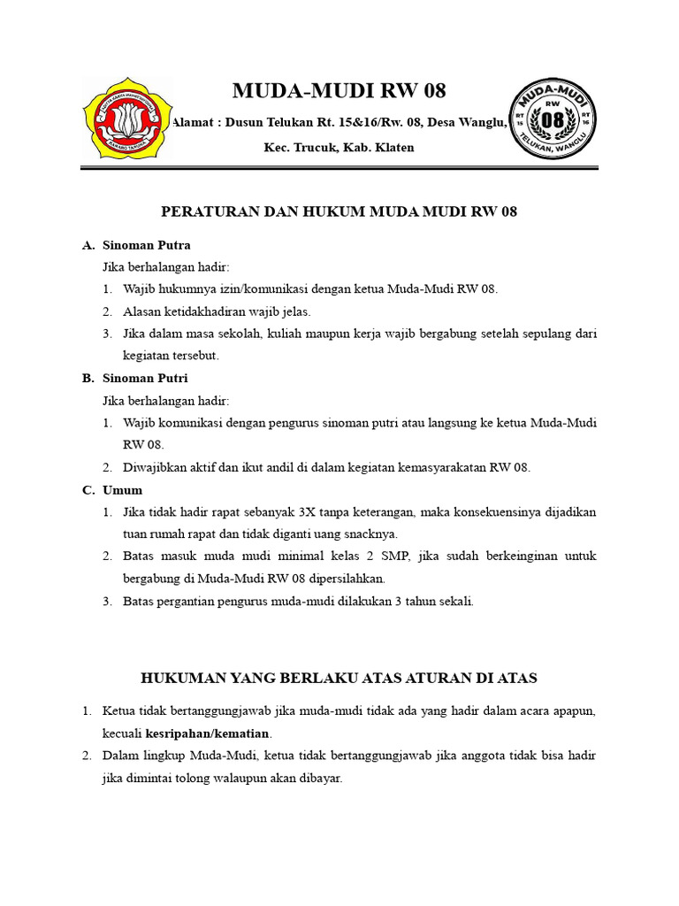 Peraturan Dan Hukum Muda Mudi RW 08 Fiks | PDF