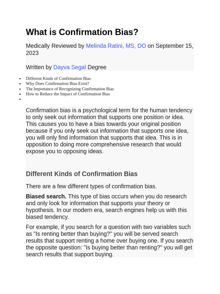 Confirmation Bias | PDF
