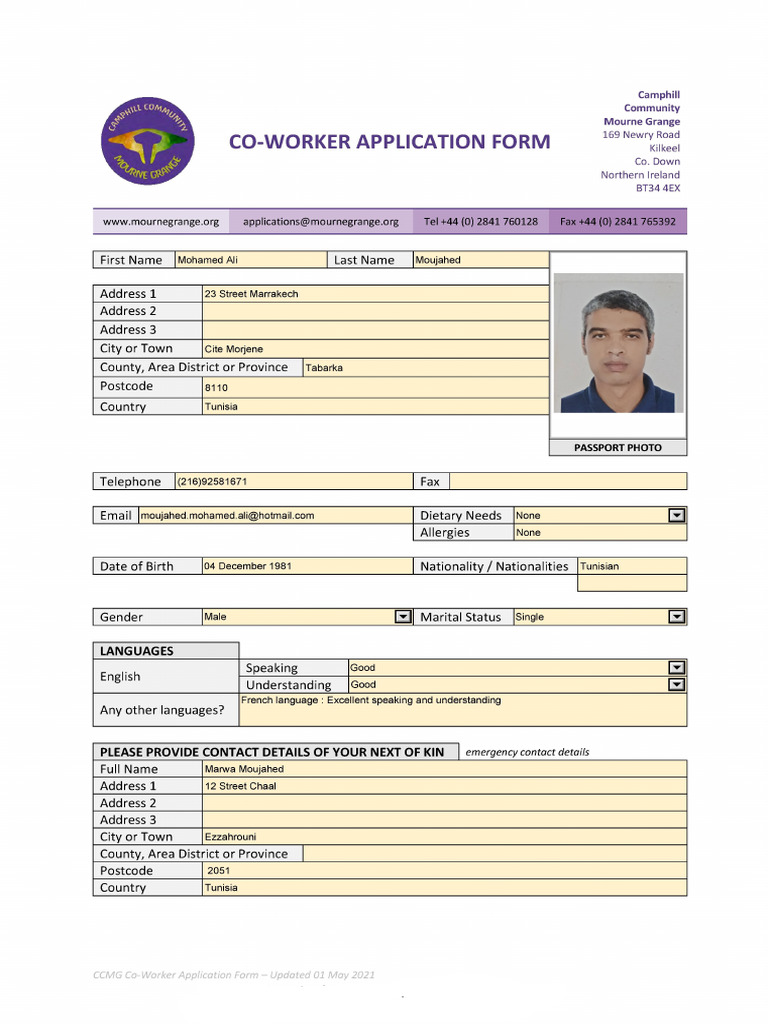 Co-Worker Application Form | PDF