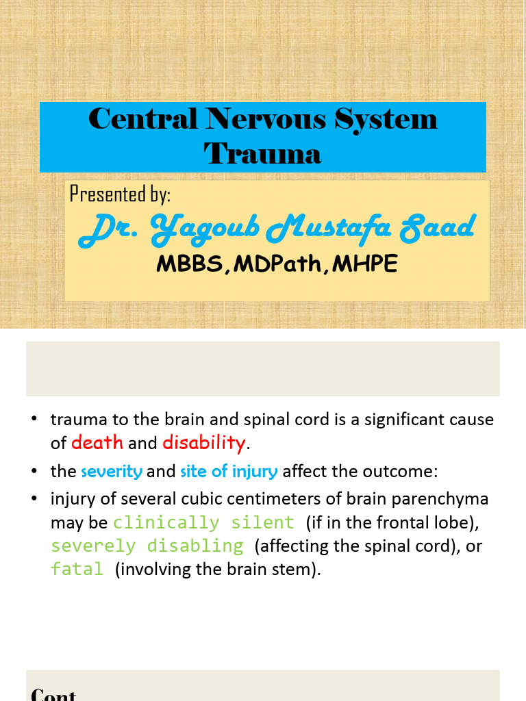 Central Nervous System Trauma | PDF | Traumatic Brain Injury | Nervous ...