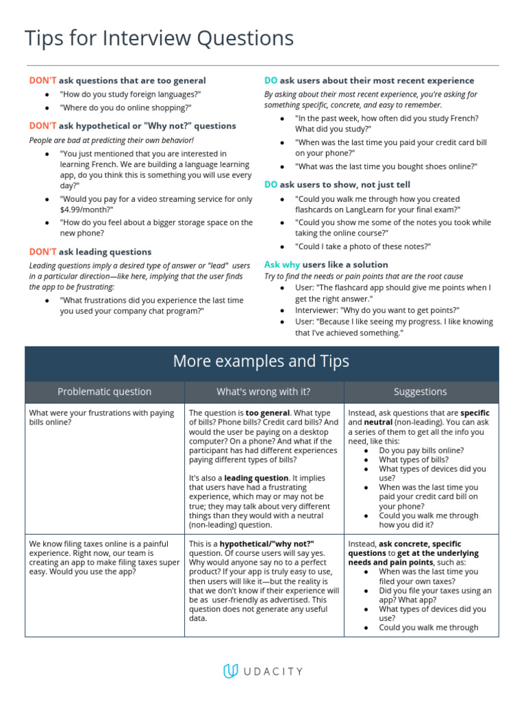 Uxnd Reference Sheet Tips For Interview Questions | PDF