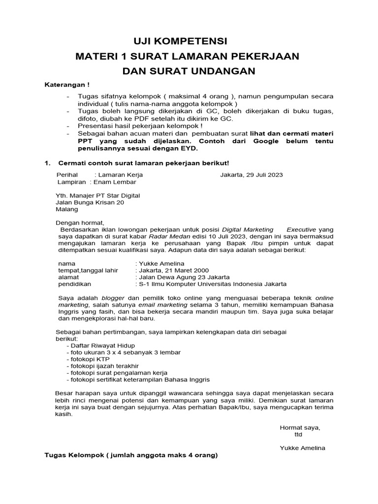UJI Komp Surat Lamaran Pekerjaan | PDF