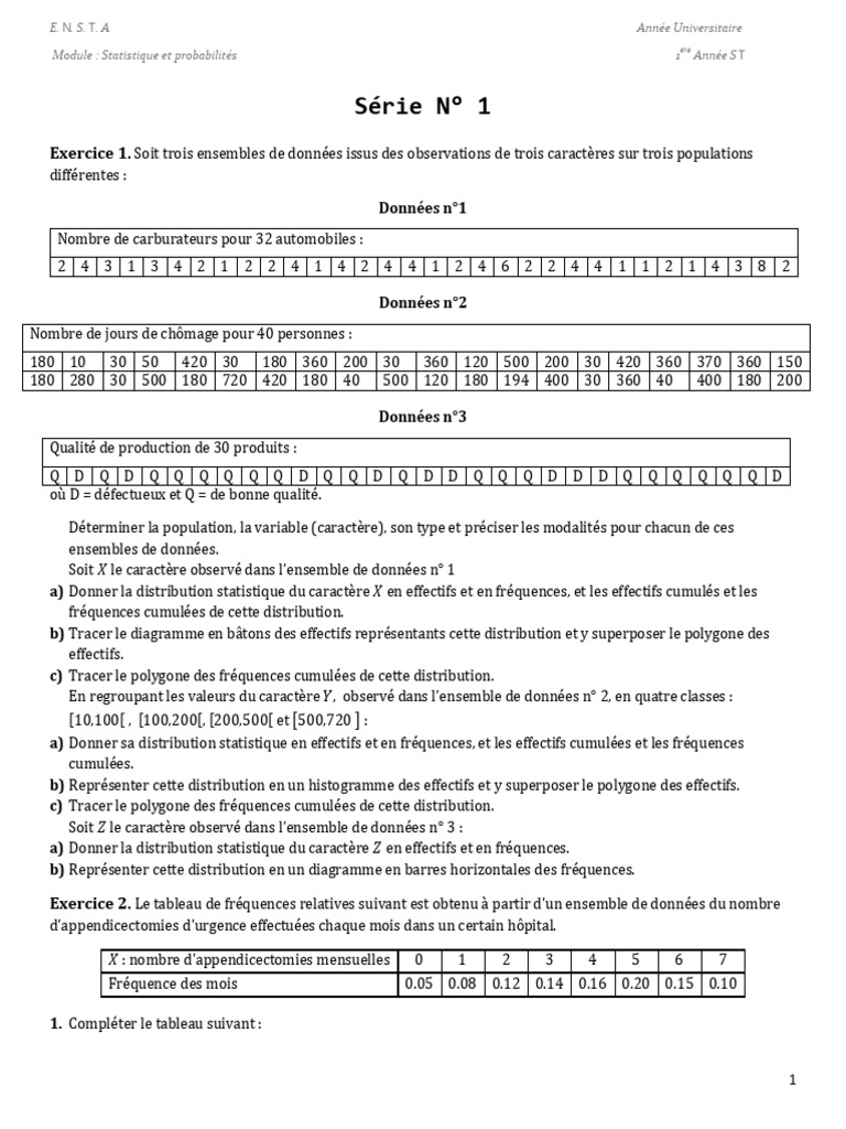 TD Stat Série 1 24 - 25 | PDF