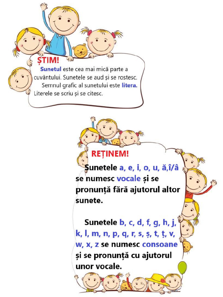 Sunetele Limbii Române - Vocale Și Consoane (De Lipit in Caiet) | PDF