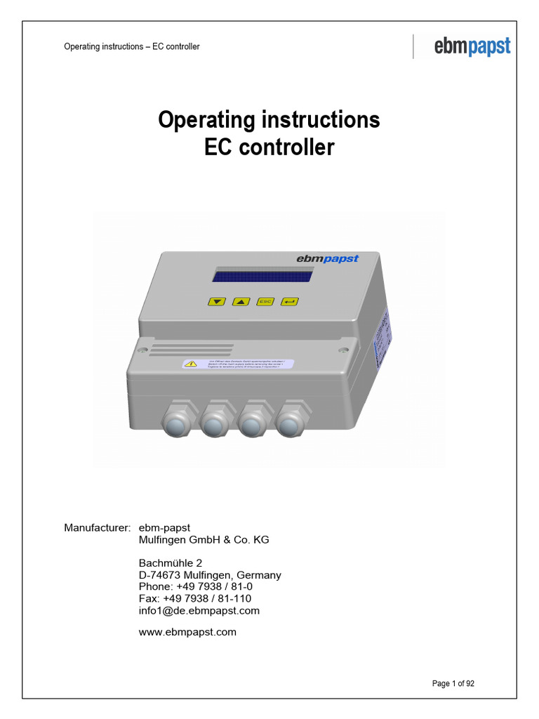 EBM Papst EcController UserManual | PDF