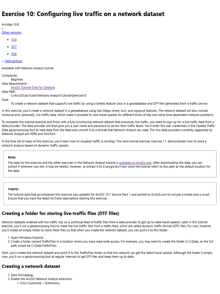 Exercise 10 - Configuring Live Traffic On A Network dataset-ArcMap ... Exercise 10 - Configuring Live Traffic On A Network dataset-ArcMap ...