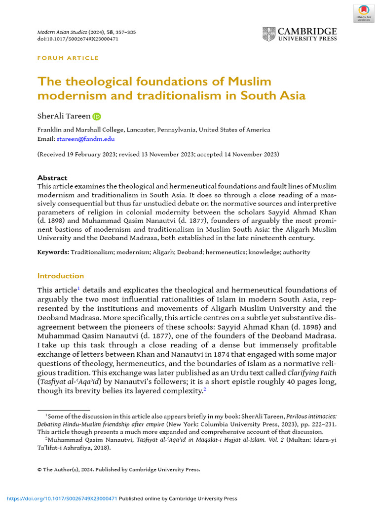 The Theological Foundations of Muslim Modernism and Traditionalism in ...