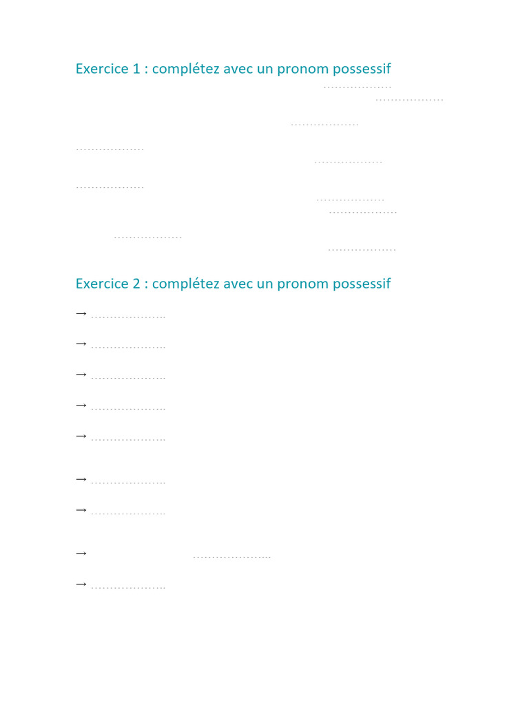 Exercices de Pronoms Possessifs I | PDF