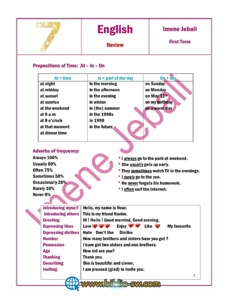 English Review 7th Form Term1 | PDF