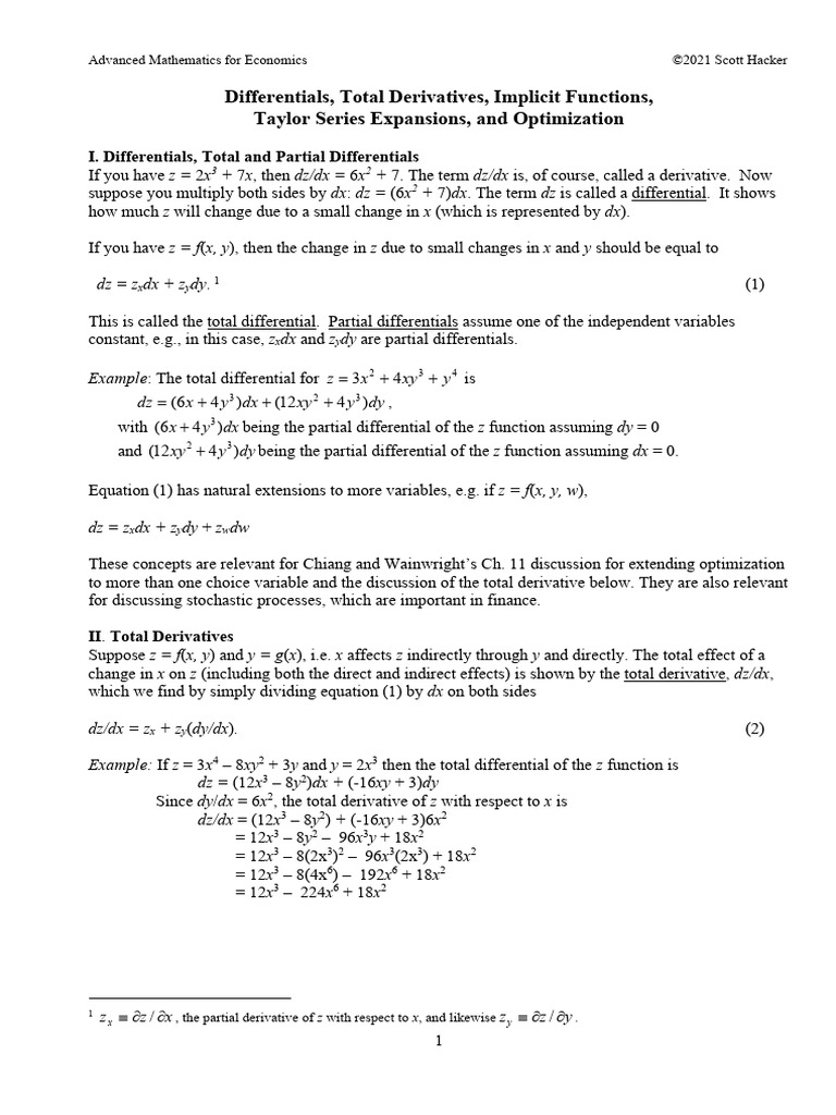 Differentials, ..., Taylor Series Expansions (With Highlighted ...