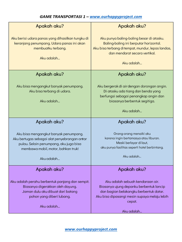 Printable Tebak-Tebakan Transportasi | PDF