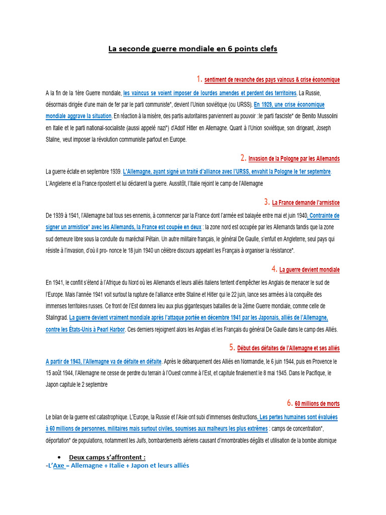 Seconde Guerre mondiale : 6 points clés | PDF | Allemagne nazie | Histoire