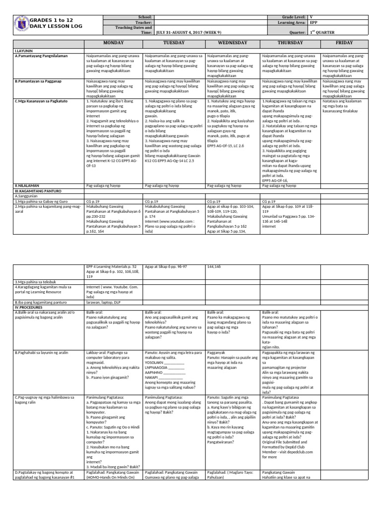 DLL - Epp 5 - Q1 - W9 | PDF