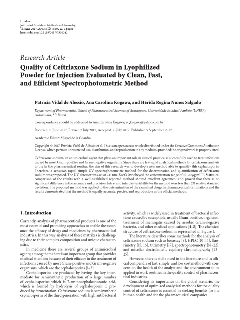 Quality of Ceftriaxone Sodium in Lyophilized Powde | PDF