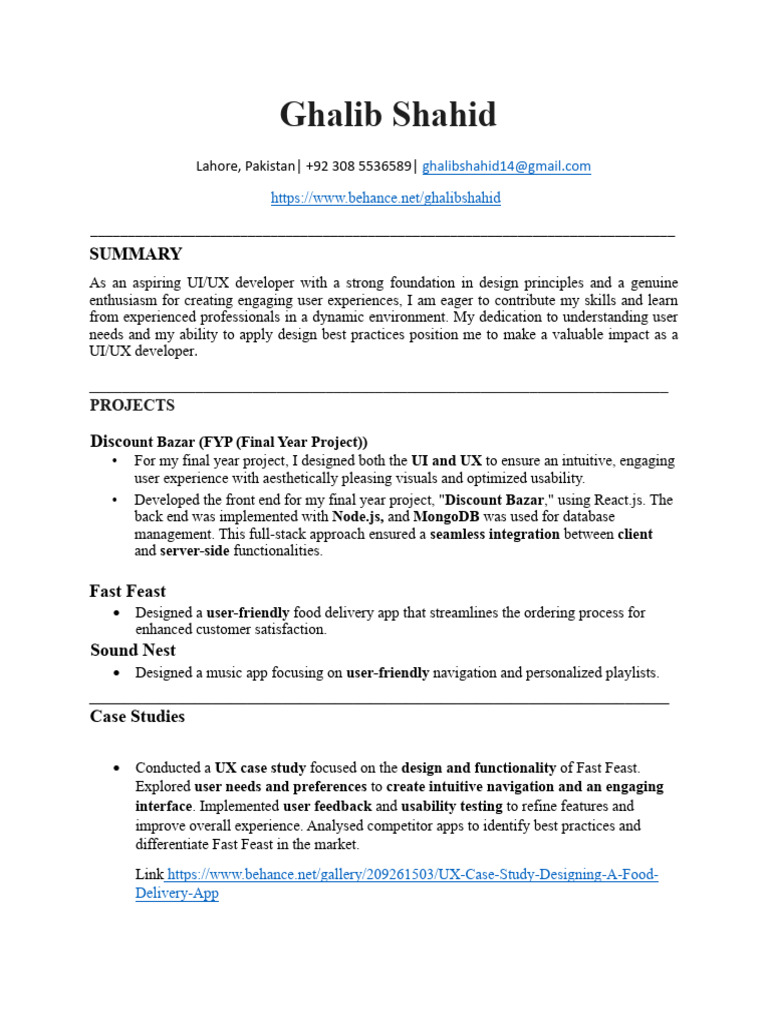 Ghalib Shahid Resume | PDF
