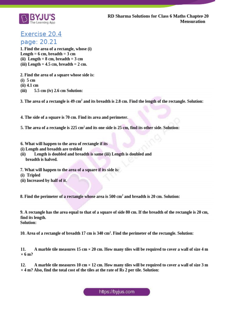 RD Sharma Solutions Nov2020 Class 6 Maths Chapter 20 Exercise 4 | PDF