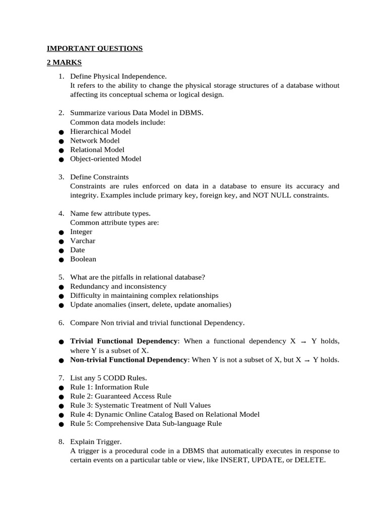 Dbms Important Questions | PDF