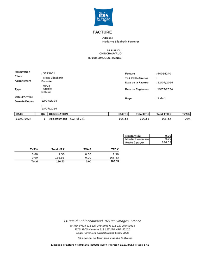 Facture Hotel 1 | PDF