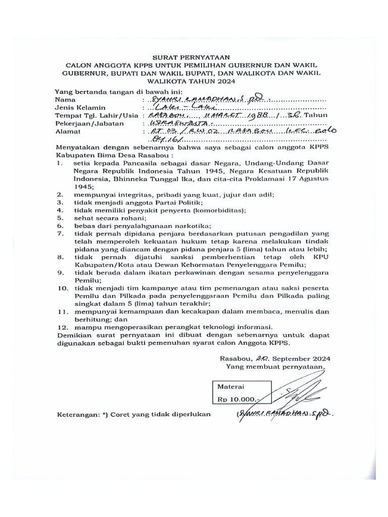 Pernyataan KPPS | PDF