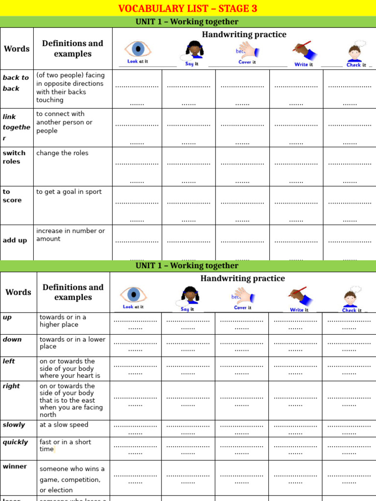 S3 - Unit 1 Vocabulary List | PDF | Games & Activities
