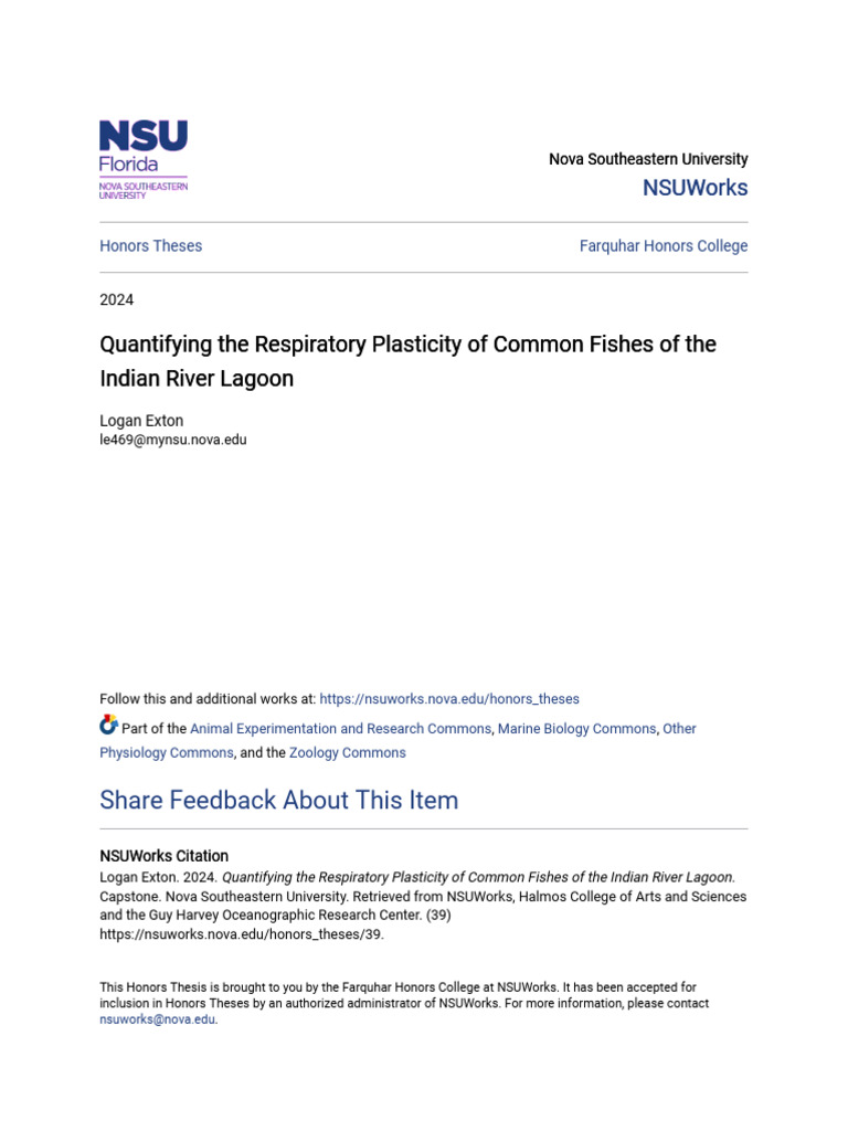 Quantifying the Respiratory Plasticity of Common Fishes | PDF