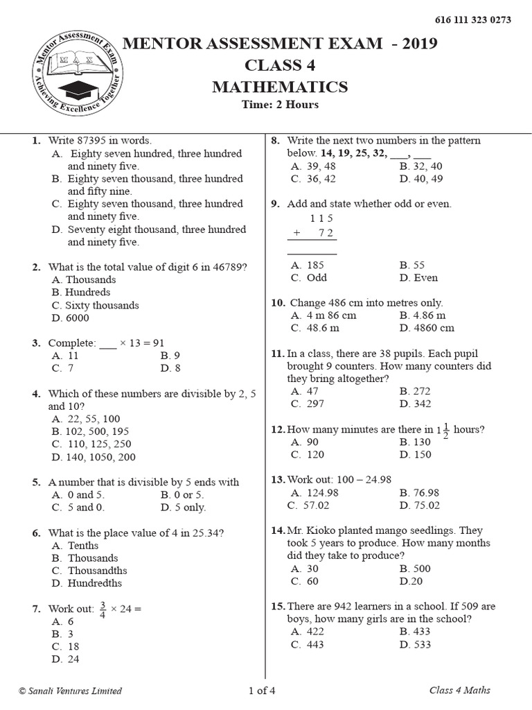 0273 - Opener Term 3 - Mathematics 4 | PDF