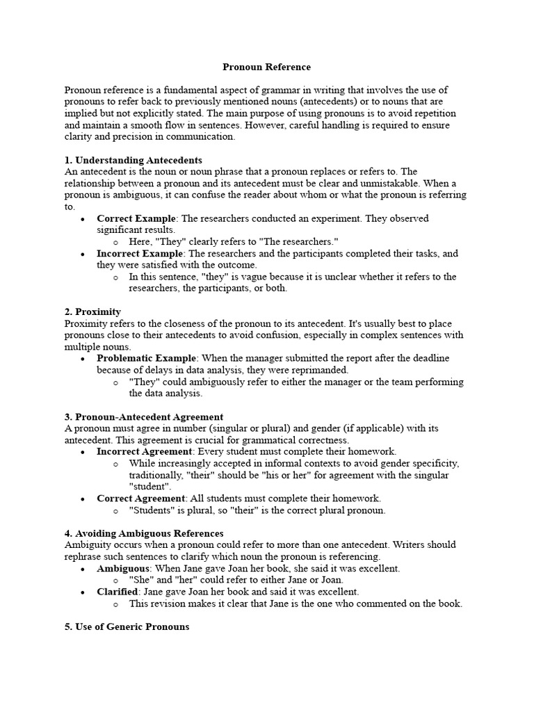Pronoun Reference | PDF