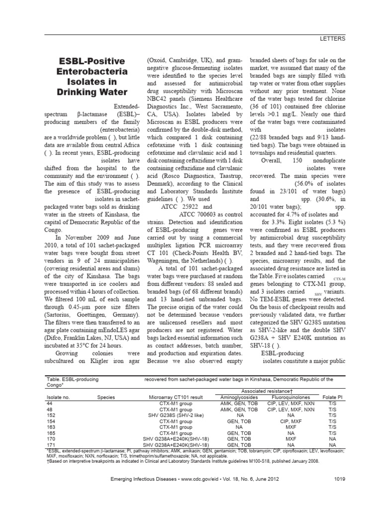 ESBL-Positive Enterobacteria Isolates in Drinking Water: Fi Fi | PDF