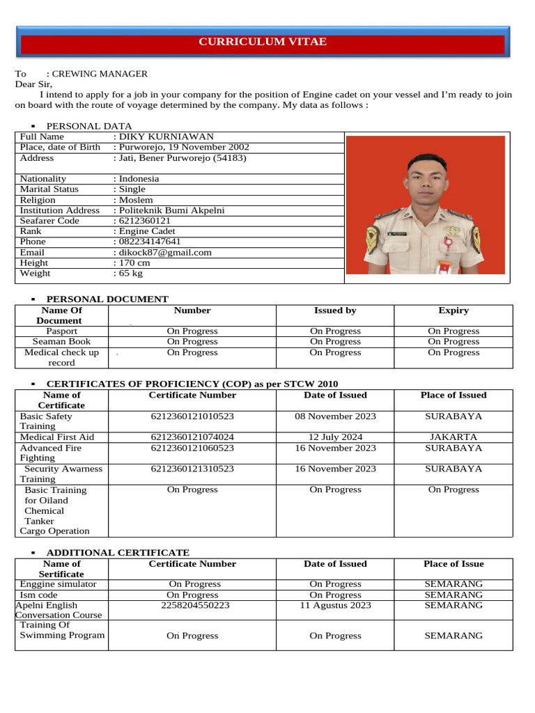 CV Cadet(Diky Kurniawan) | PDF