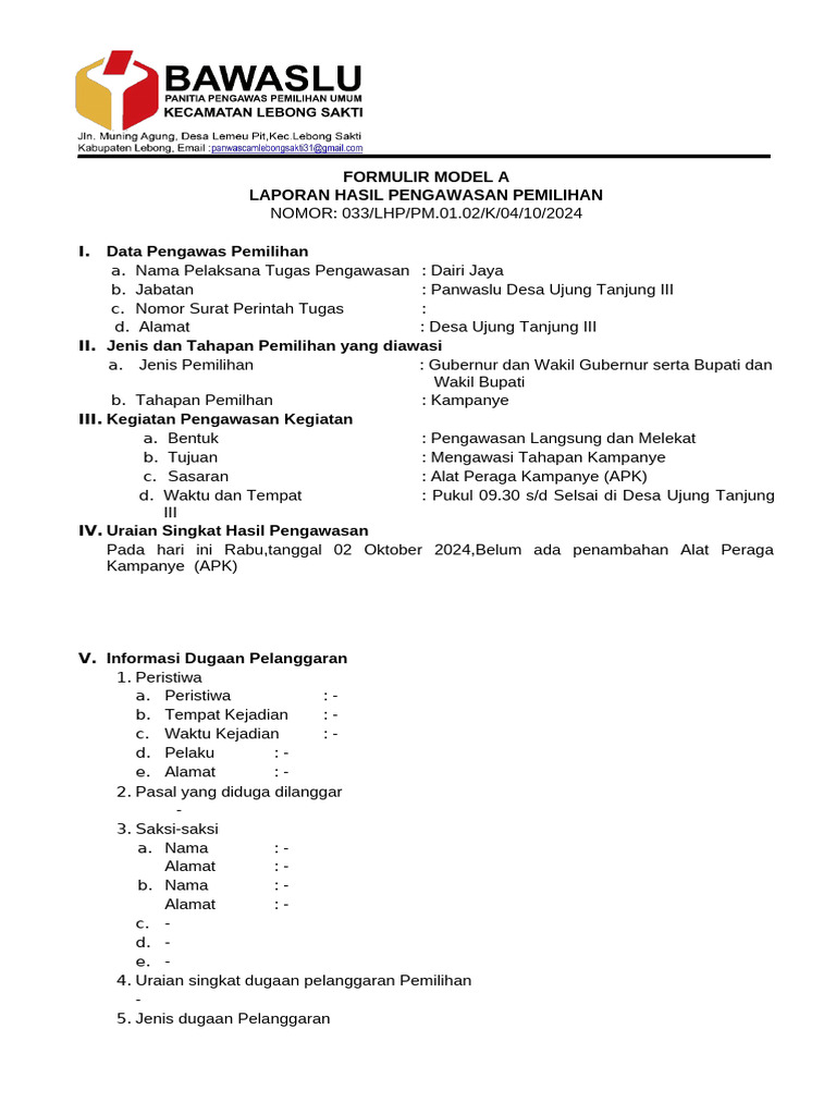 FORM A 2 OKTOBER Pengawasan APK | PDF