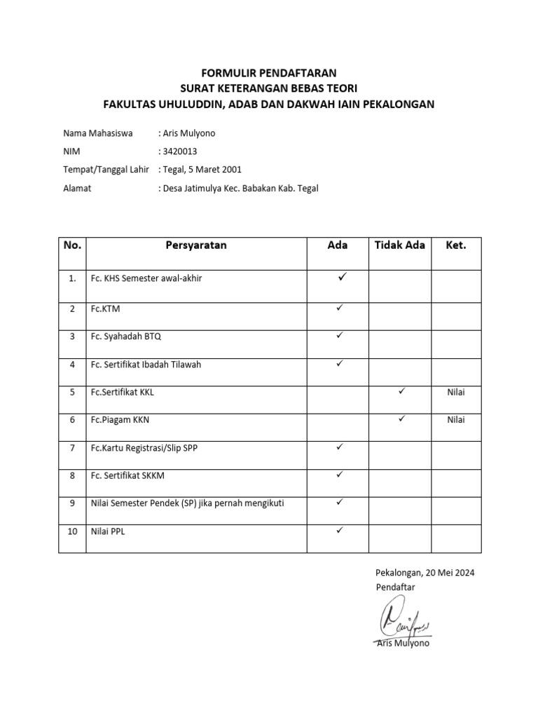 Formulir SKBT Aris | PDF