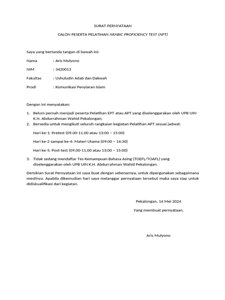 SURAT Pernyataan APT | PDF