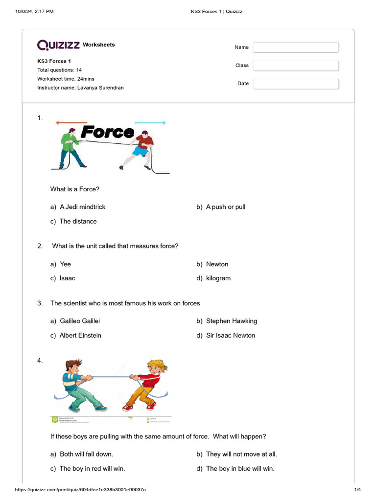 KS3 Forces 1 - Quizizz | PDF