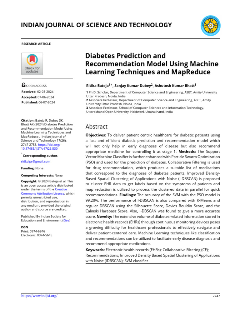 Diabetes Prediction and Recommendation Model Using Machine Learning ...