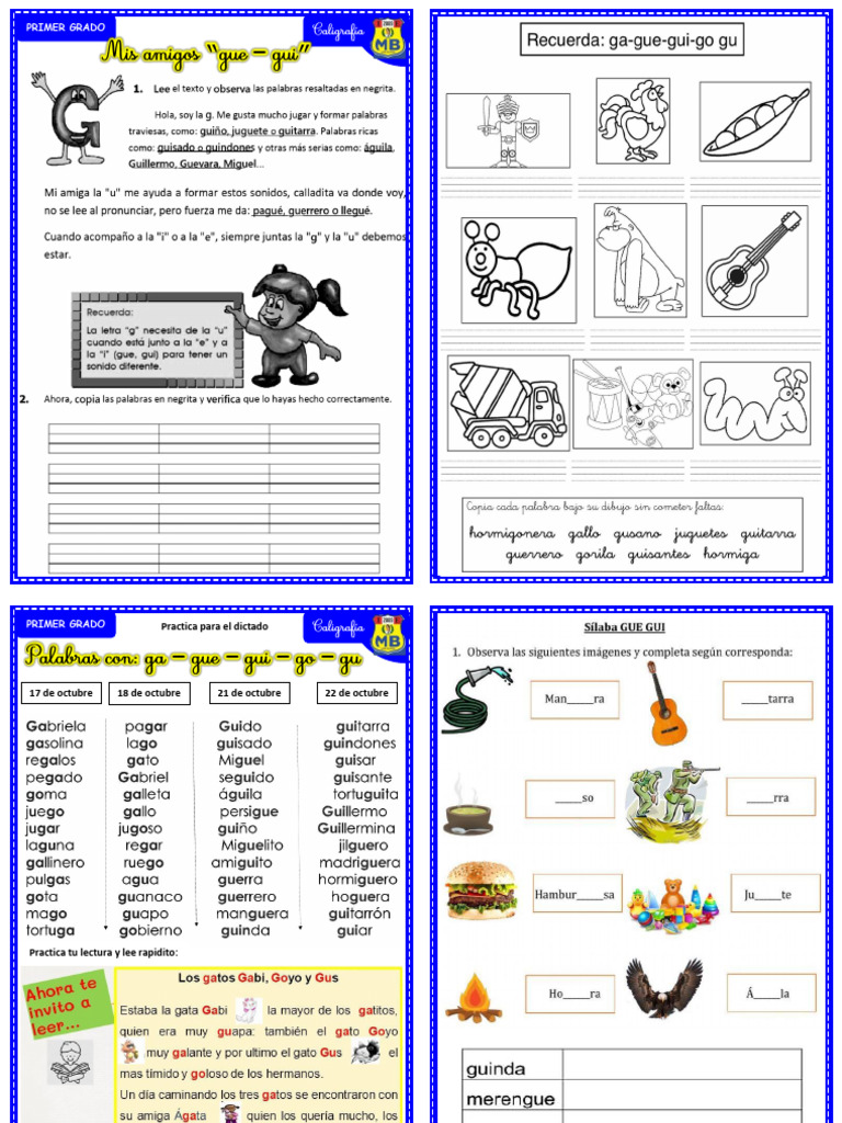 Ficha - Caligrafía - Gue - Gui - 1° | PDF