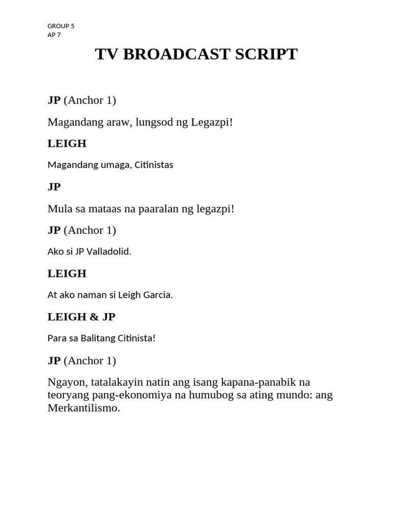 TV Broadcast Script | PDF