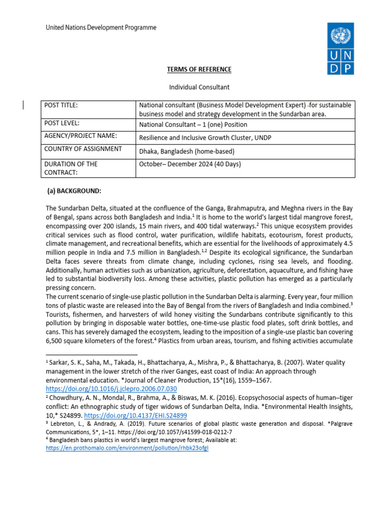 ToR-Business Model and Strategy in Sundarban | PDF