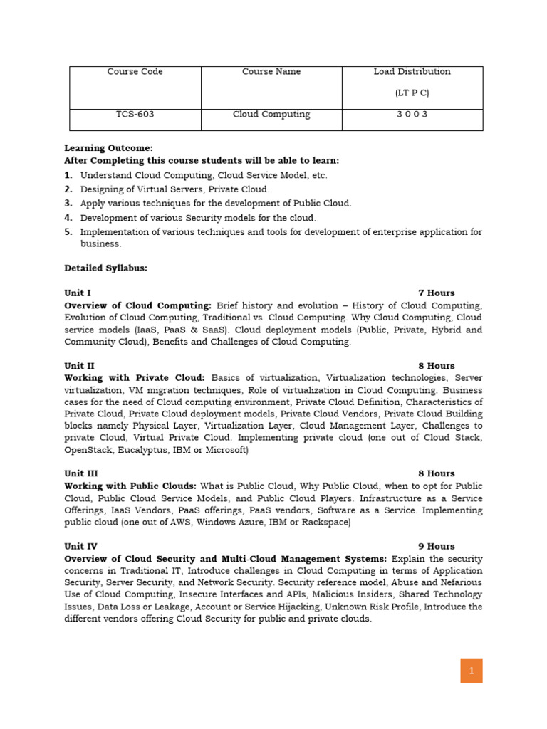 Cloud Computing Syllabus-1 | PDF