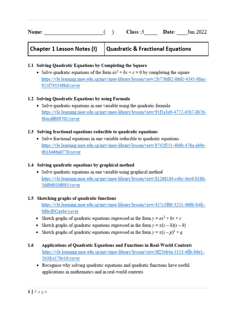 3E Chap1 (Lesson Notes 1) (Solutions) | PDF