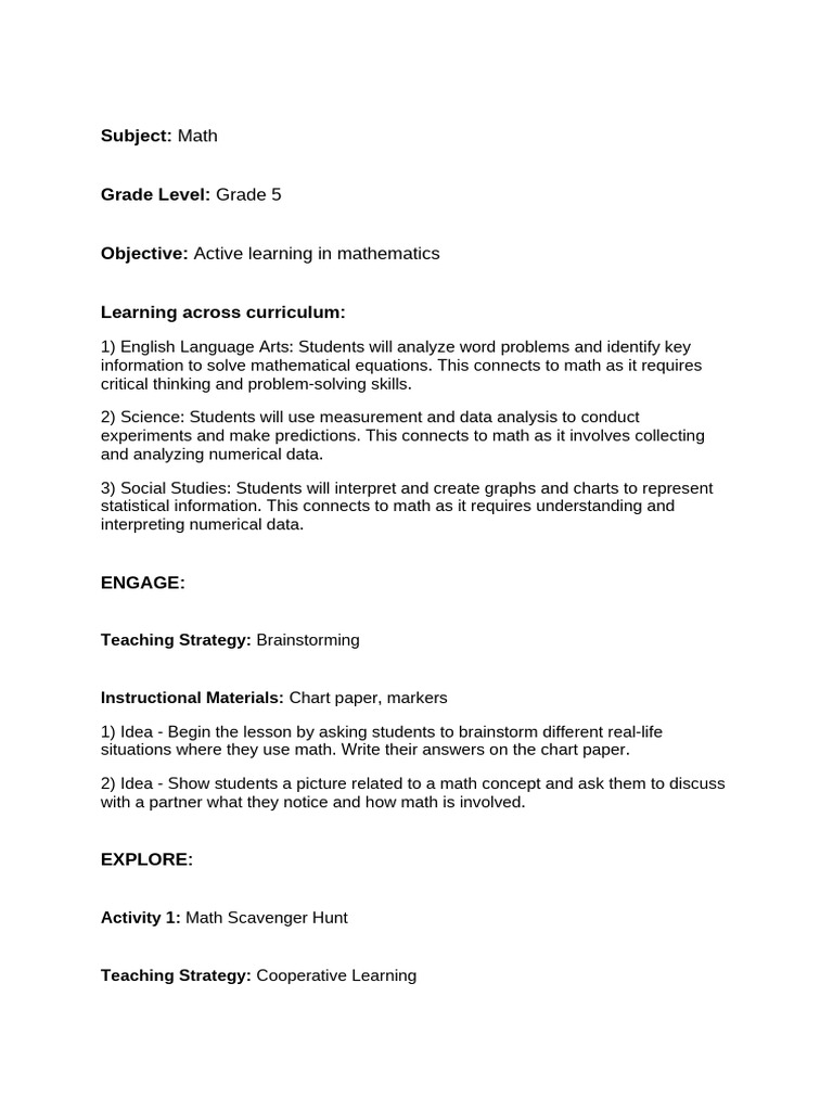 Grade 5 Lesson - Plan | PDF