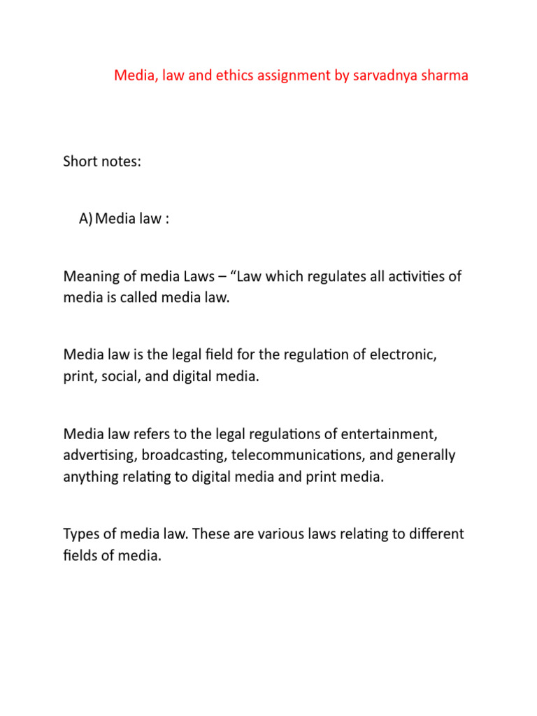 Short Notes For Media Law by Sarvadnya Sharma | PDF