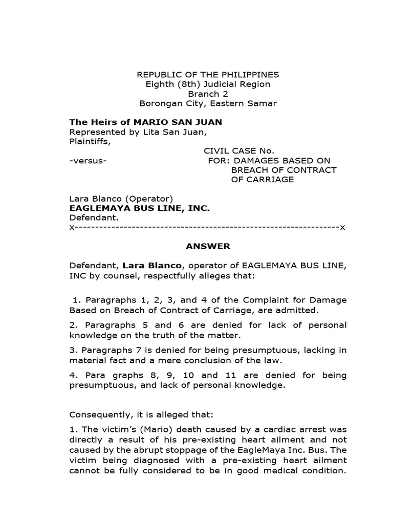 Civil Case Answer | PDF