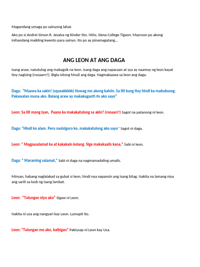 Ang Leon at Ang Daga | PDF | Poetry