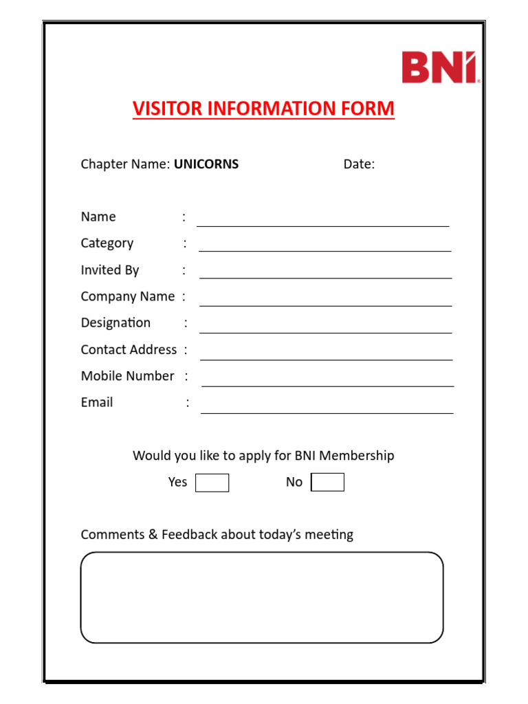 BNI Visitor Form | PDF | Social Science