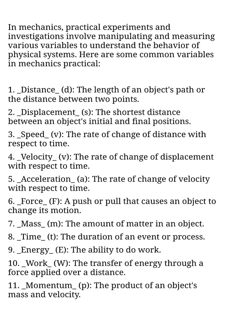 mechanics variables | PDF